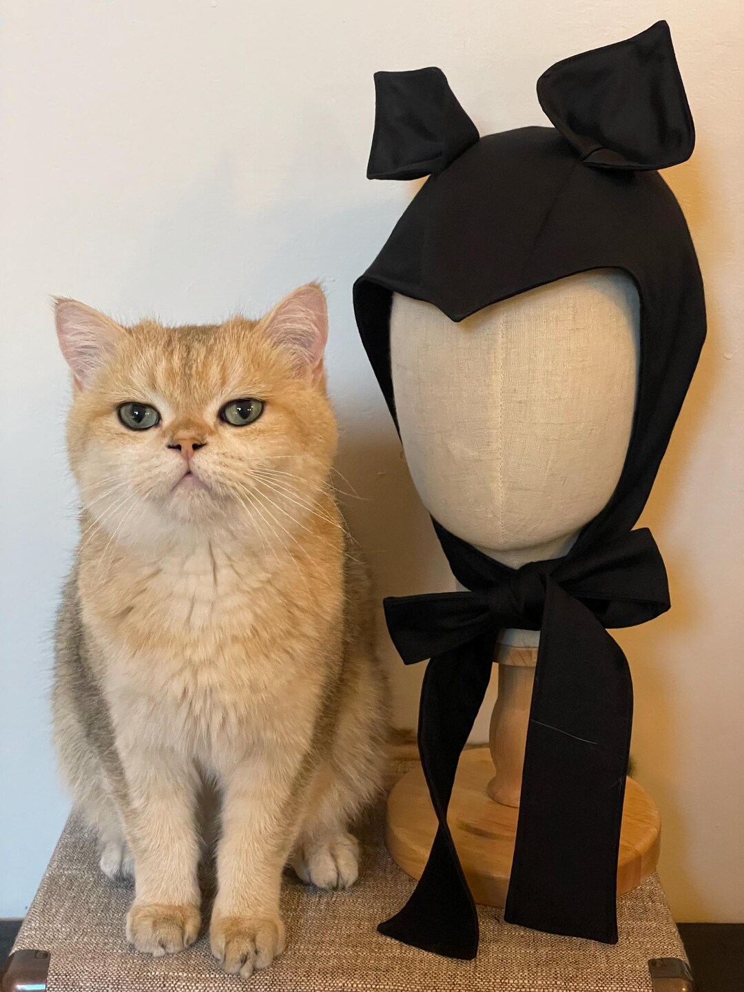 Black Bat Ear Hat, Bat Vintage Bonnet, Bat Hood, Hat With Ears, Bat Ear ...