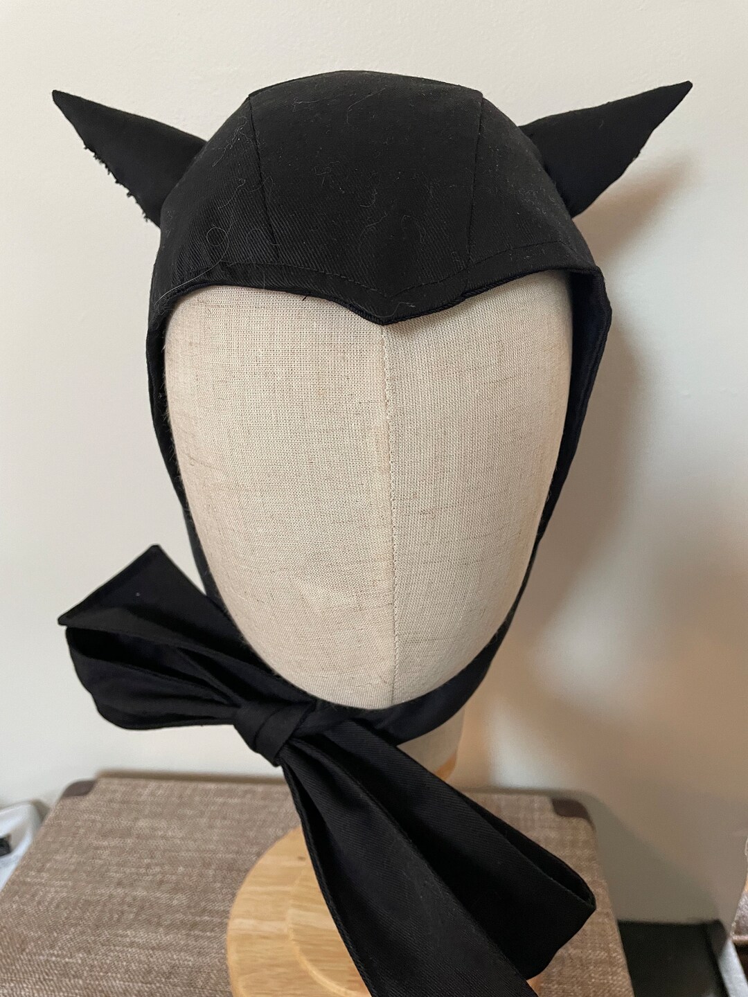 Black Devil Horn Hat, Devil Vintage Bonnet, Devil Hood, Hat With Horns ...