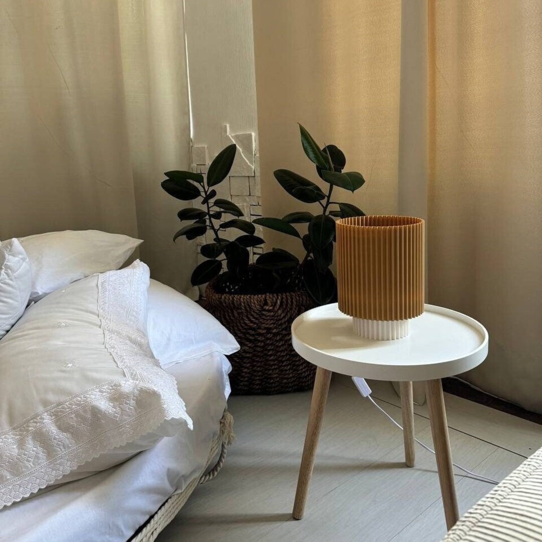 Modern Table Lamp. Minimalist Bedside Lamp. Beige 3d-printed Lamp Made ...