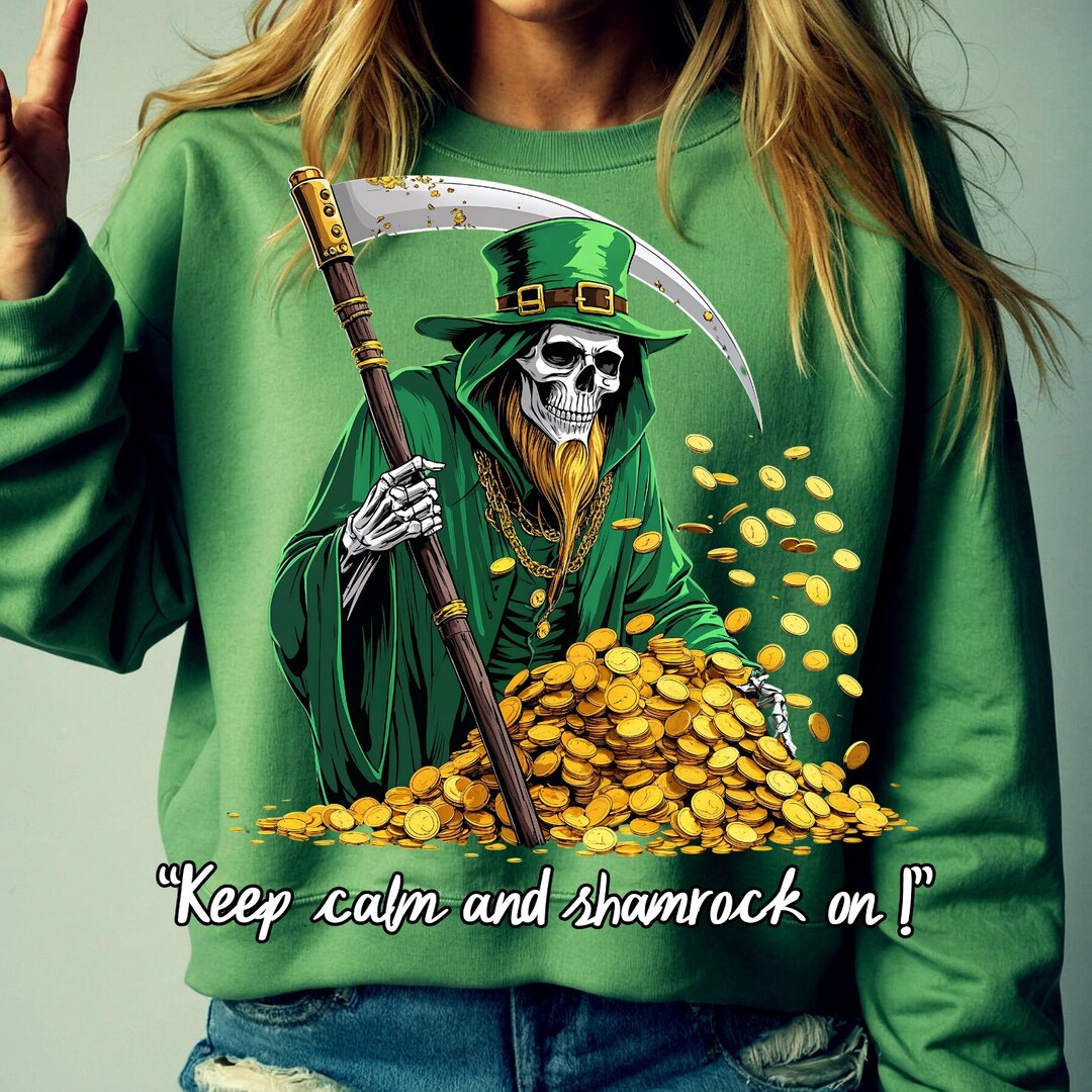 Lucky Grim Reaper PNG St. Patricks Day Gold Coins Digital Design for ...