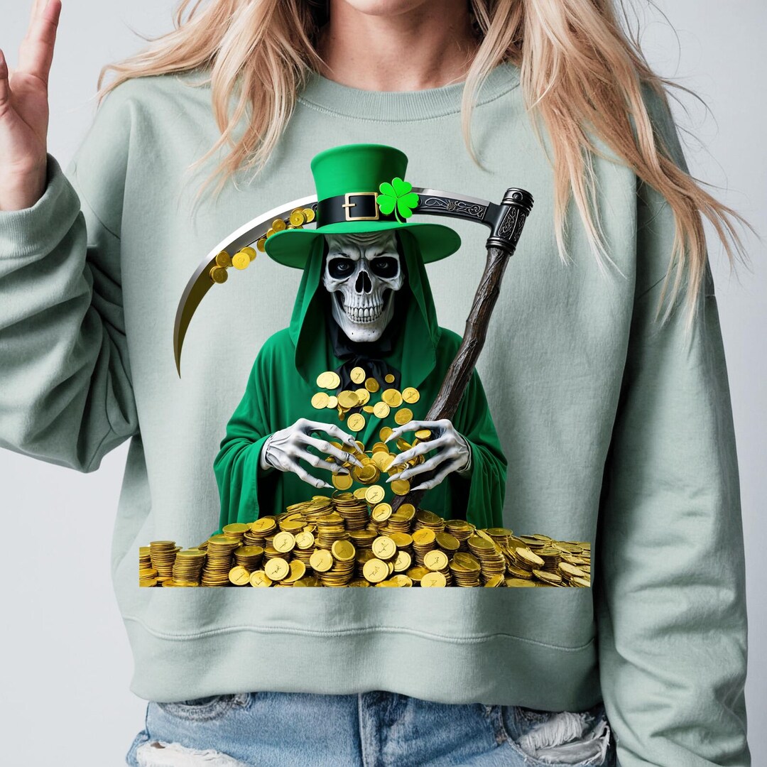 Lucky Grim Reaper PNG St. Patricks Day Gold Coins Digital Art for ...