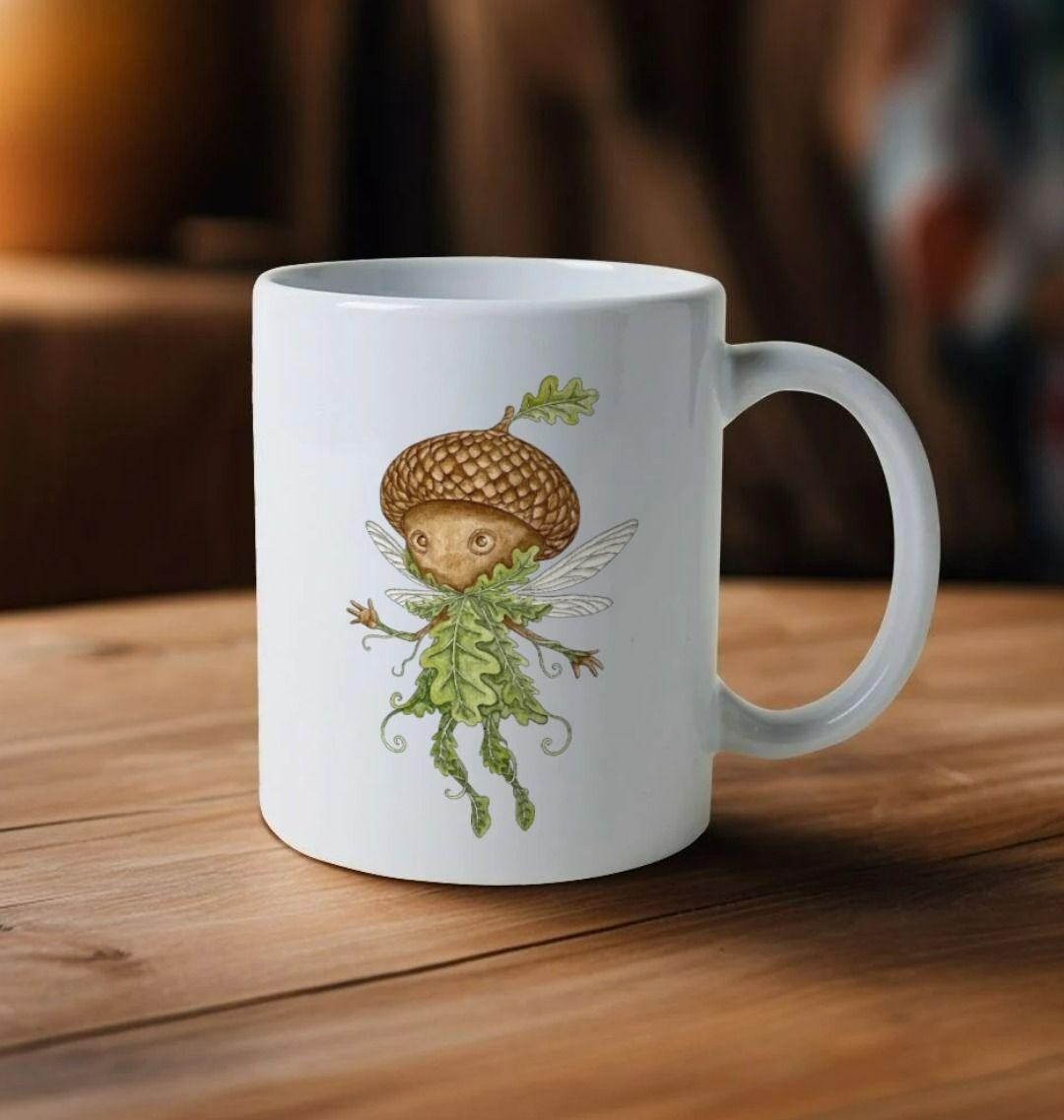 Acorn Sprite Fantasy Mug – Acorn Art, Oak Leaf Mug, Fairy Art, Acorn ...