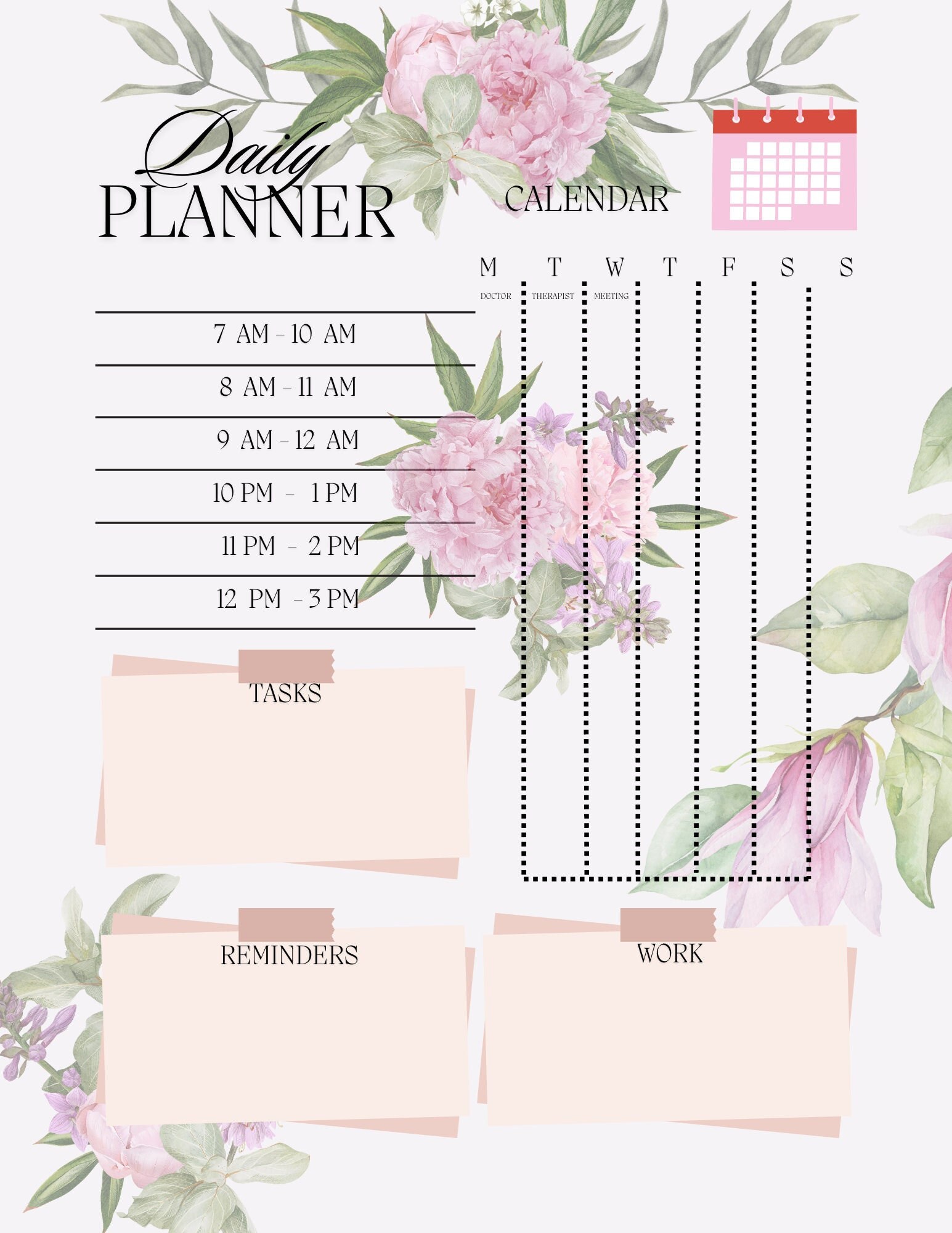 Elegant Floral Daily Planner Printable - Organize Your Day With Style ...