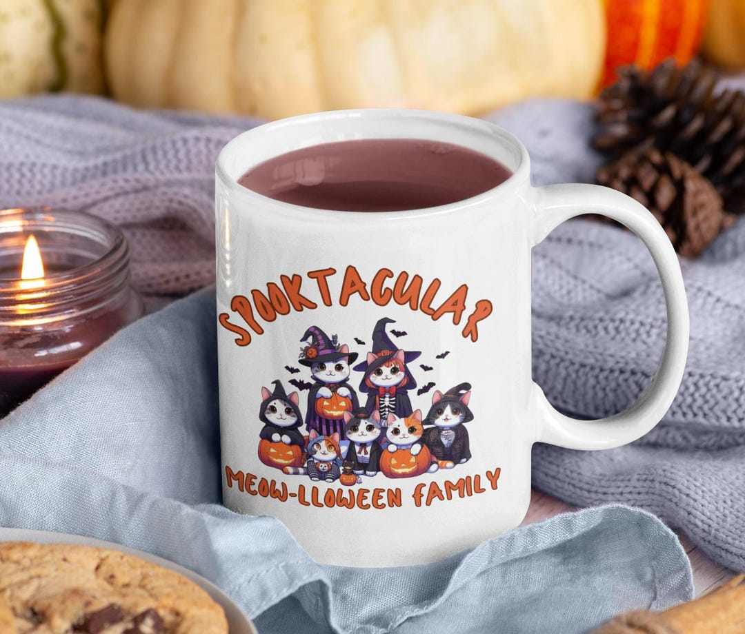 Halloween Cat Mug, Spooky Halloween Mug, Halloween Mug, Meow-lloween ...
