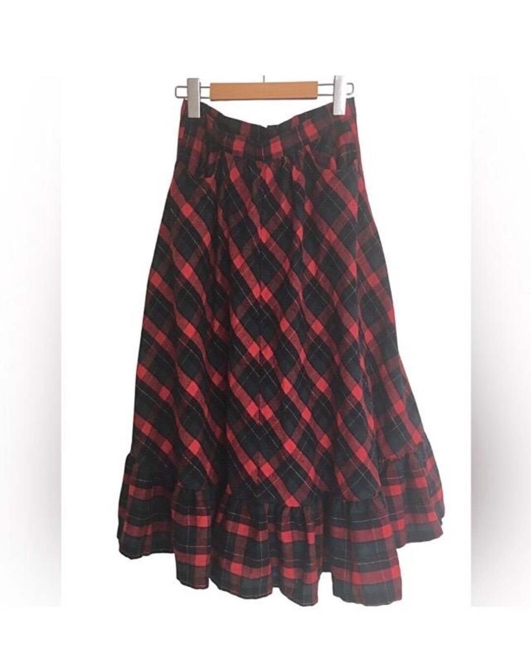 Vintage Red Plaid Ruffled Skirt Circle Pockets 11/12 - Etsy
