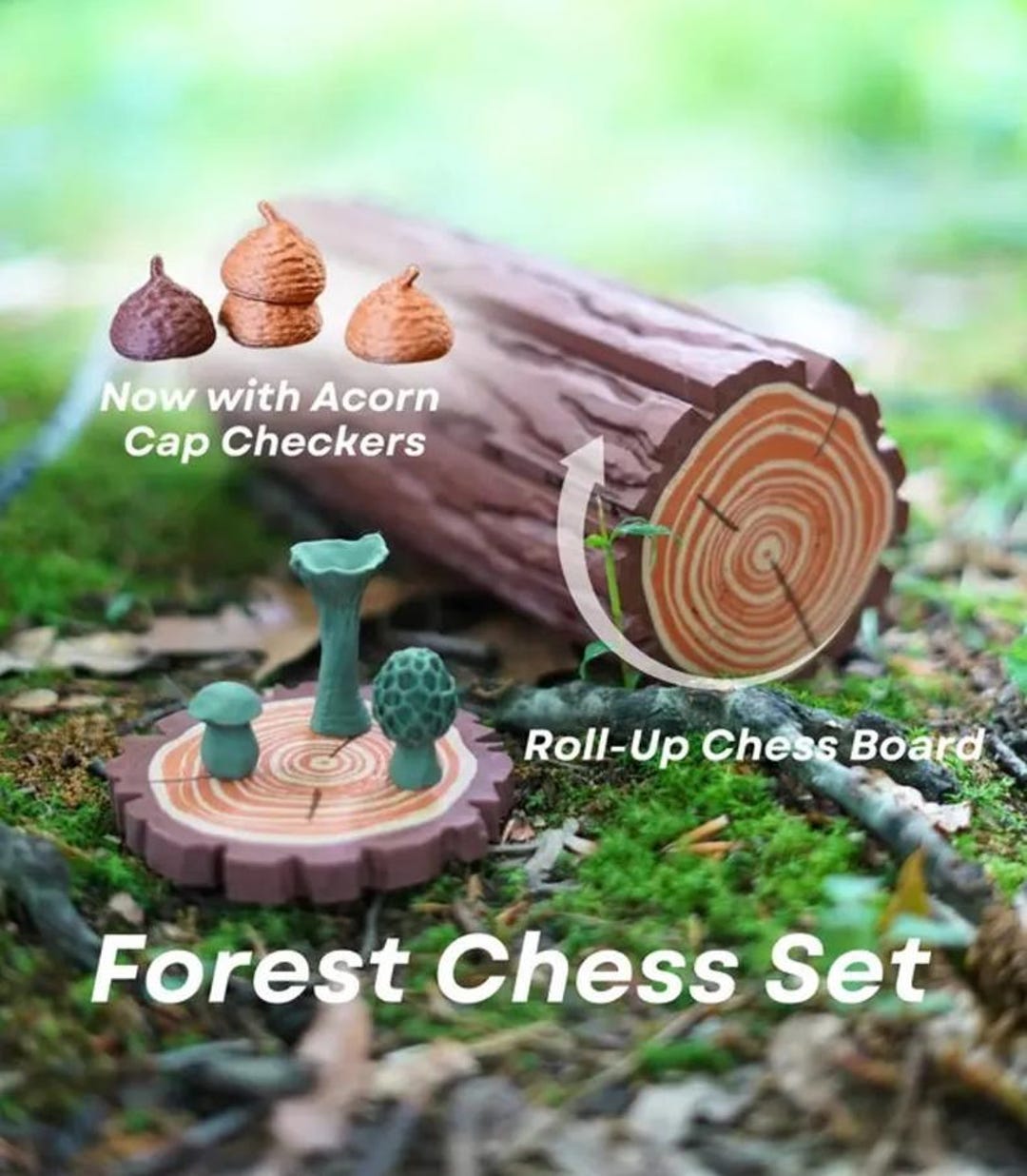 Forest Log Chess & Checkers Set, Acorn Checkers Game, Travel Roll-up ...