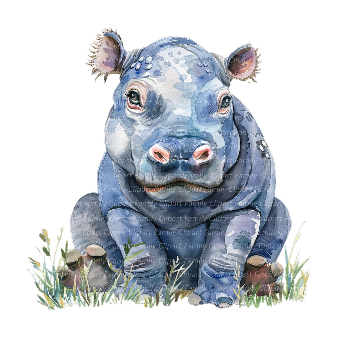 12 Watercolor Hippo Clipart Bundle, Hippopotamus Clipart, Printable ...