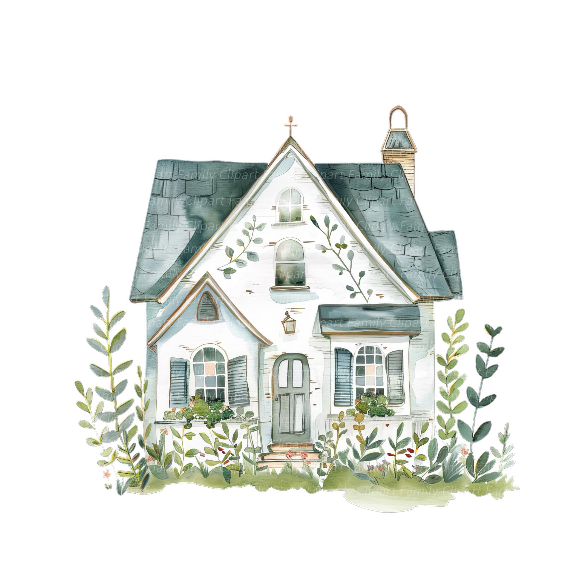 Watercolor Houses Clipart, Home Clipart, Cottage Clipart, House Clipart ...