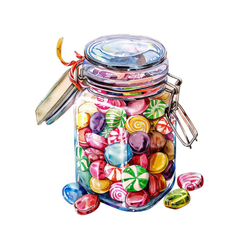 12 Watercolor Candy Jar, Candy Jar Clipart, Printable Watercolor ...