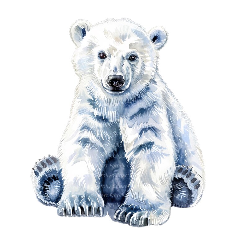13 Cute Polar Bear Clipart Bundle, Printable Watercolor Clipart, High ...