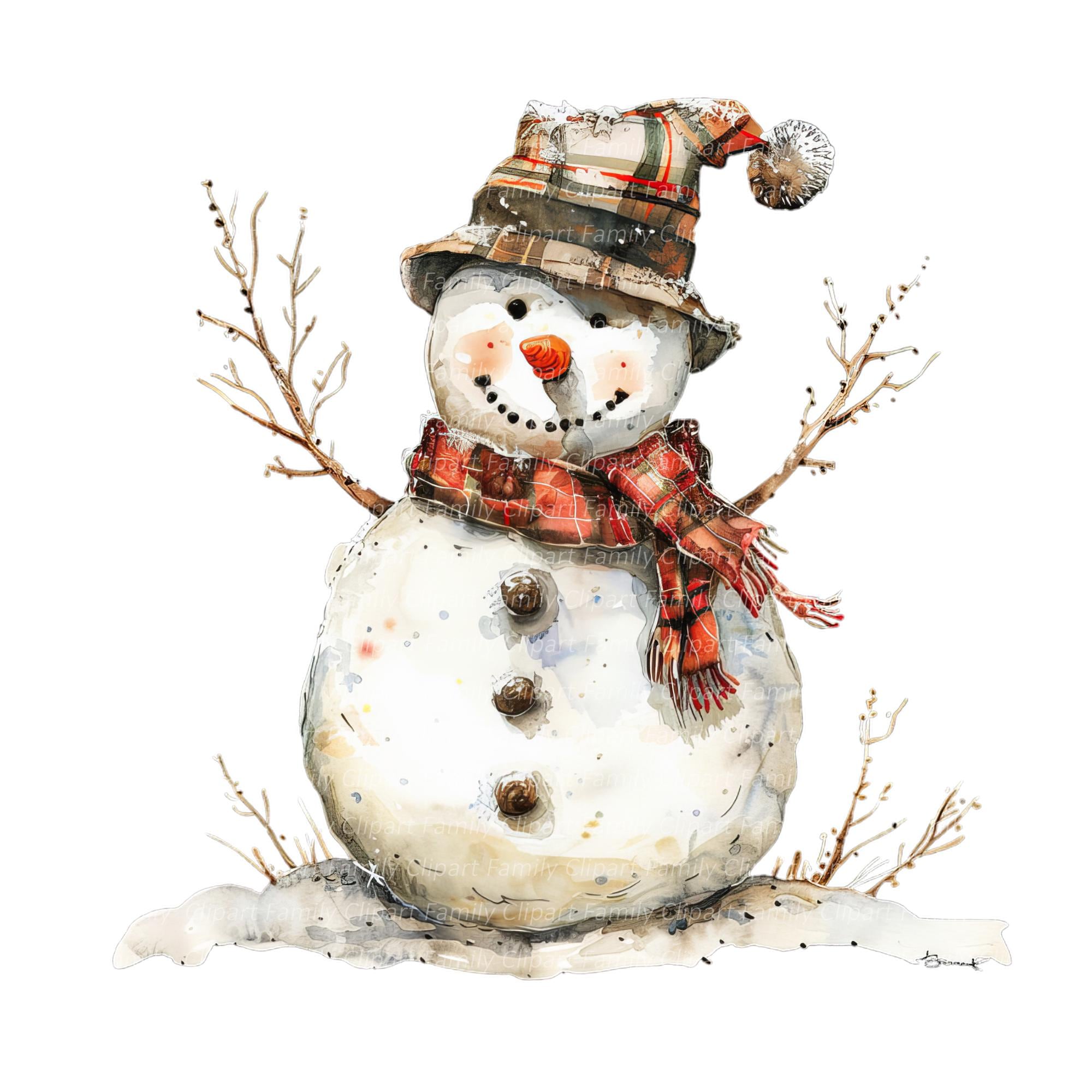 15 Watercolor Snowman Collection Clipart, Snowman, Printable Watercolor ...