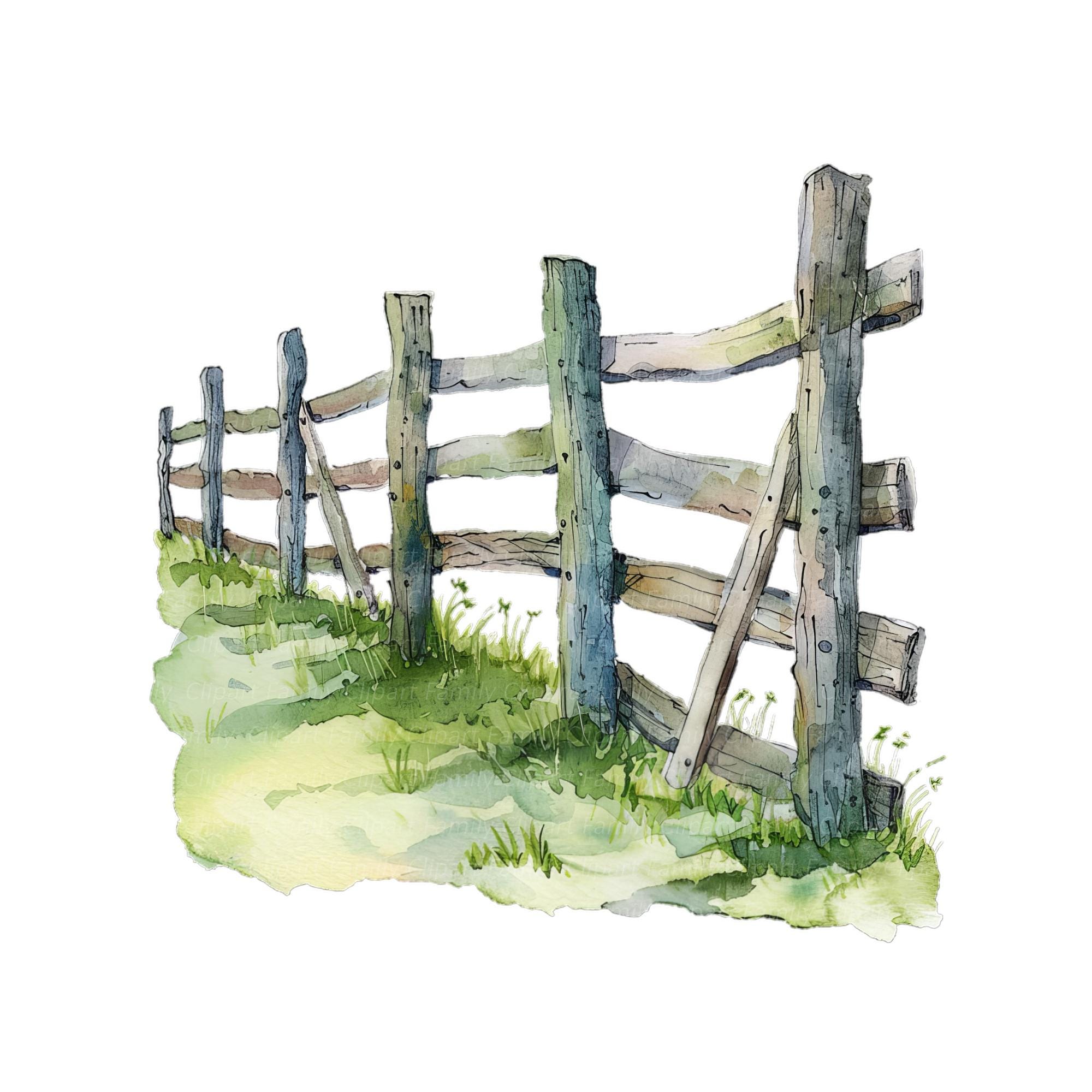 12 Watercolor Garden Fences Clipart, Garden Fences, Printable ...