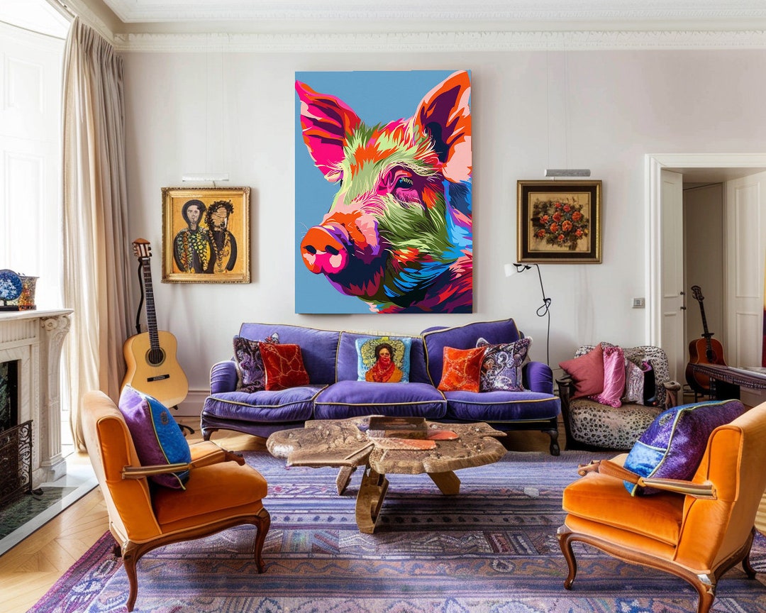 Psychedelic Pig Digital Art Print Whimsical Wall Decor - Etsy