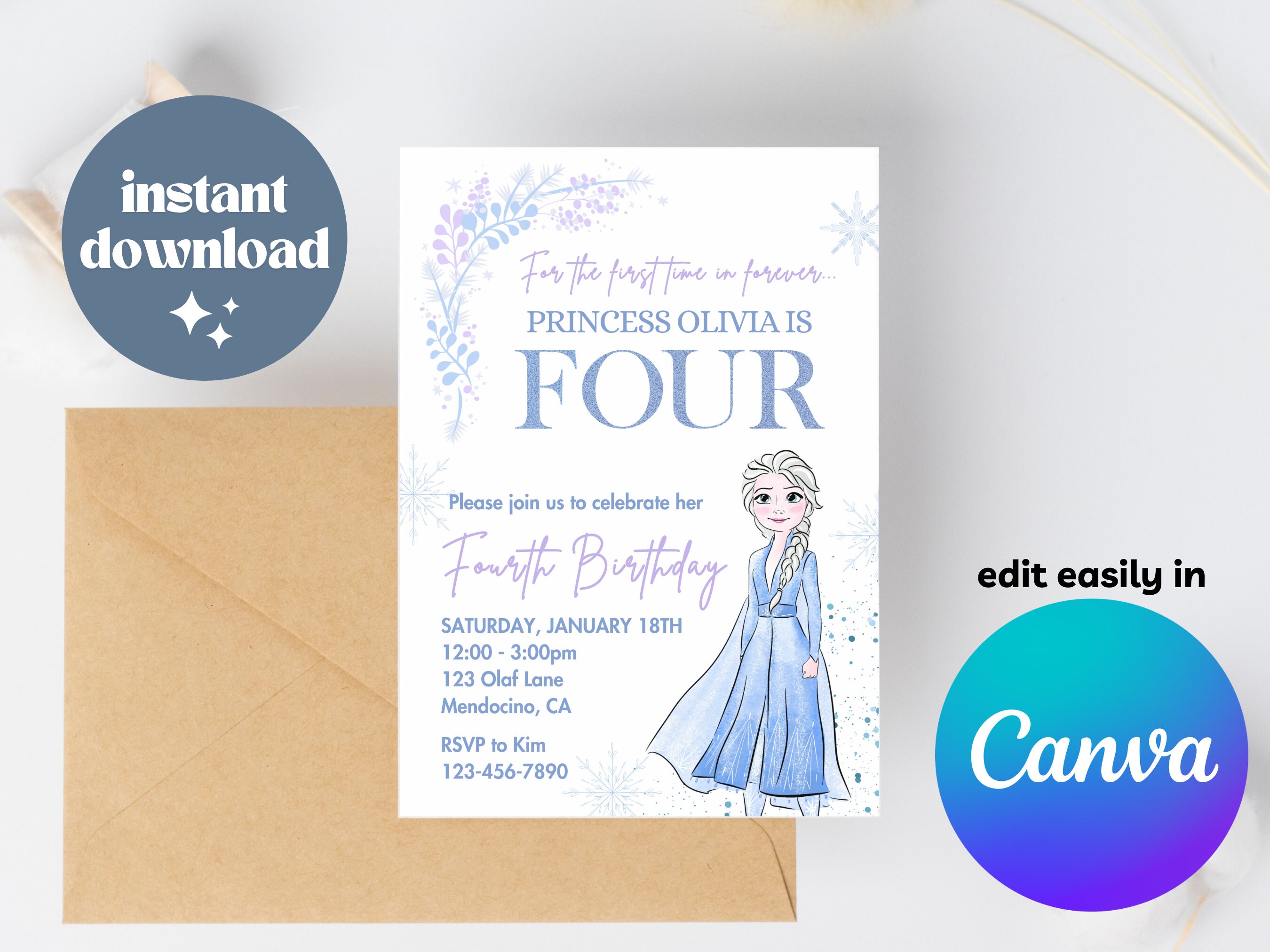 Frozen Birthday Invitation Princess Elsa Anna Invitation Olaf Party ...