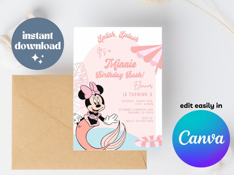 Minnie Mouse 3rd Birthday Invite, Minnie Mouse Third Pool Party, Oh ...