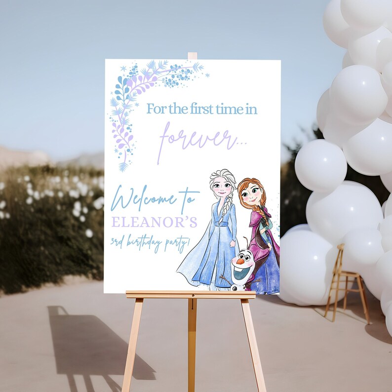 Frozen Birthday Welcome Sign, Princess Elsa Anna Olaf Party Poster ...