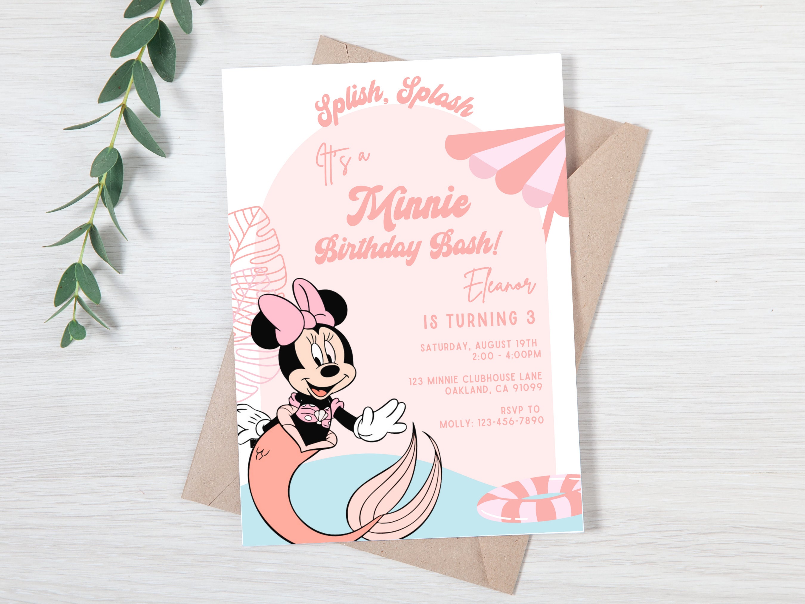 Minnie Mouse 3rd Birthday Invite, Minnie Mouse Third Pool Party, Oh ...