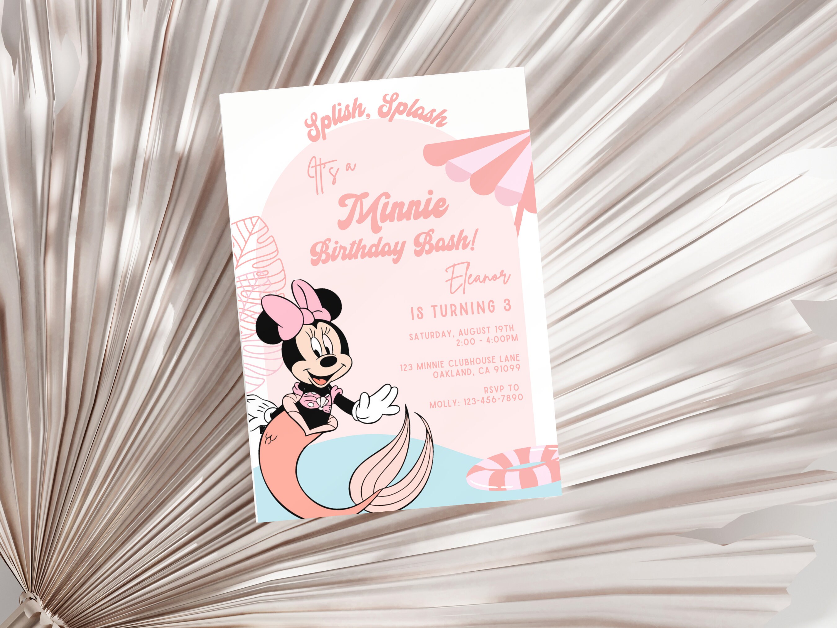Minnie Mouse 3rd Birthday Invite, Minnie Mouse Third Pool Party, Oh ...