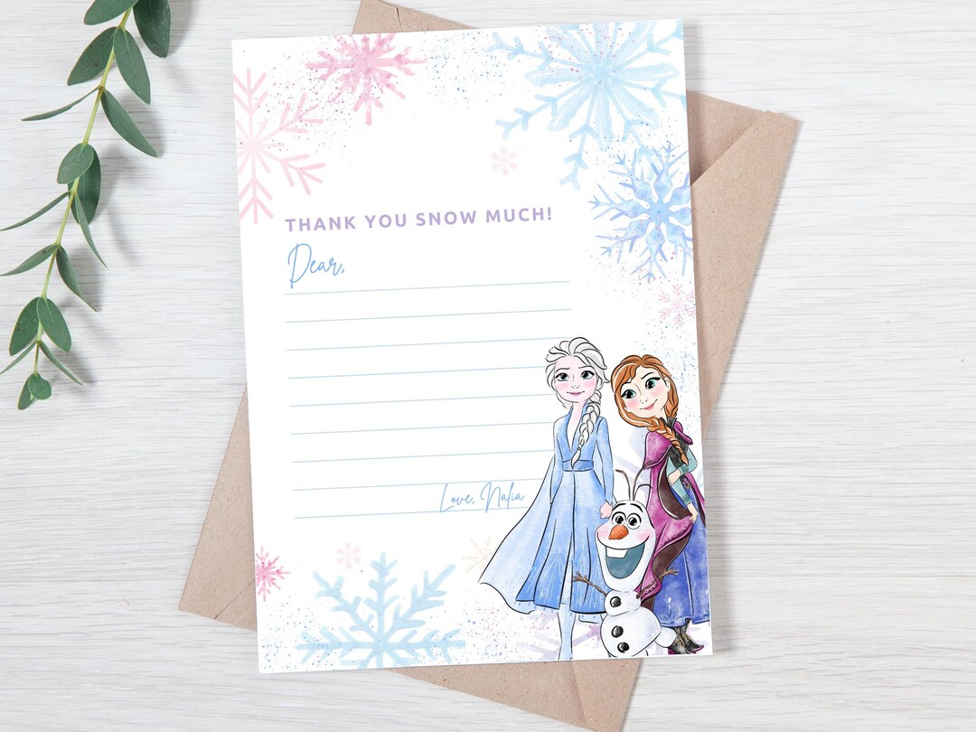 FROZEN Birthday Thank You Cards, Party Favor Notes, Elsa Printable Gift ...