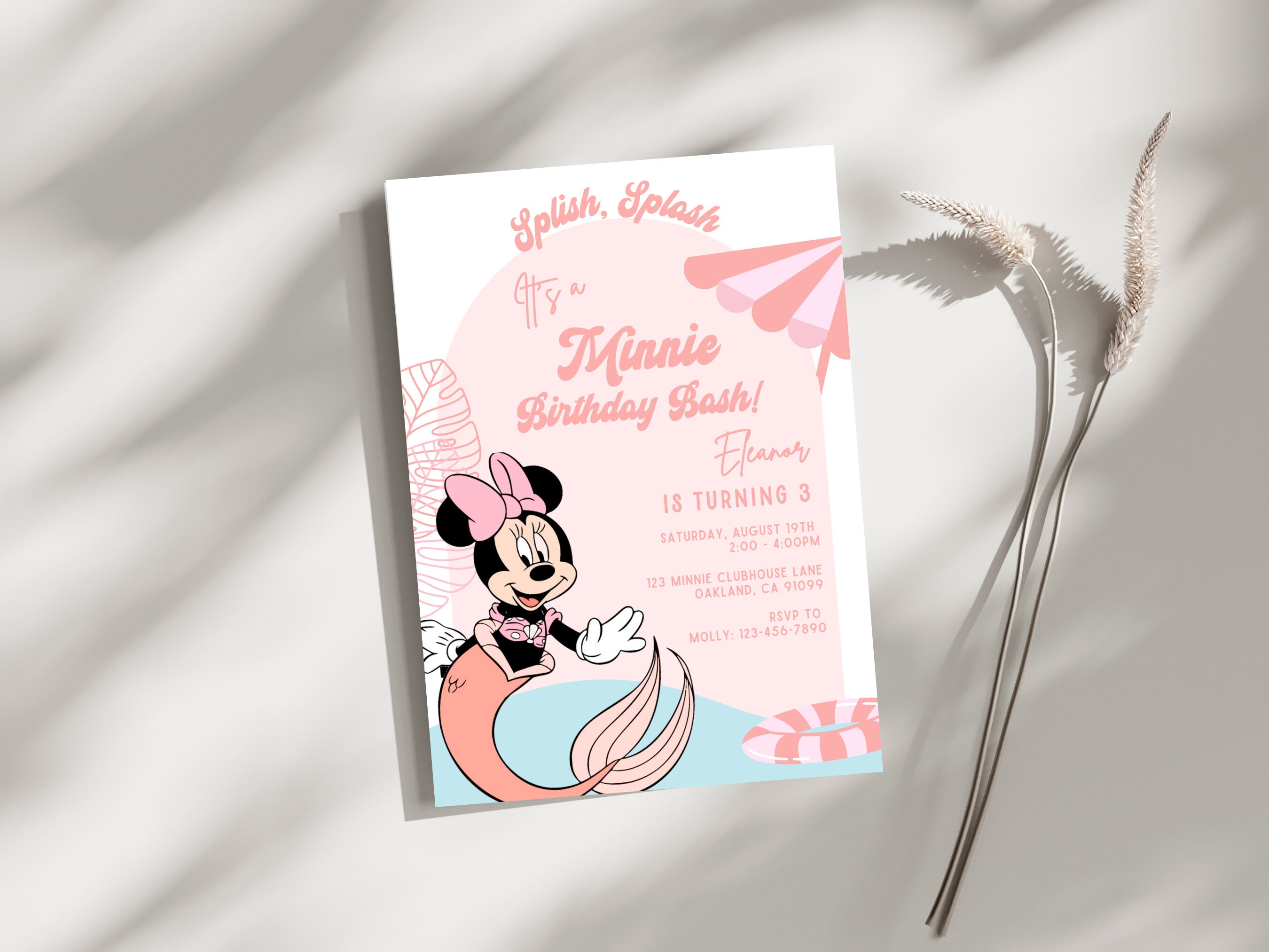 Minnie Mouse 3rd Birthday Invite, Minnie Mouse Third Pool Party, Oh ...