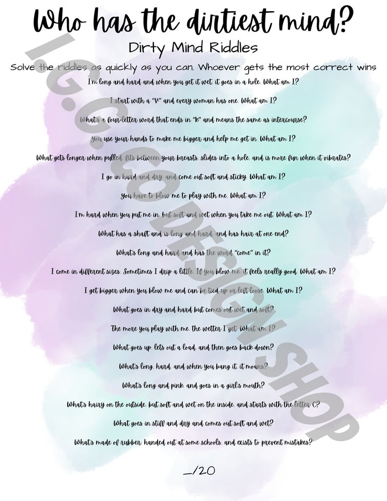 Dirty Mind Riddles Bachelorette Game - Etsy
