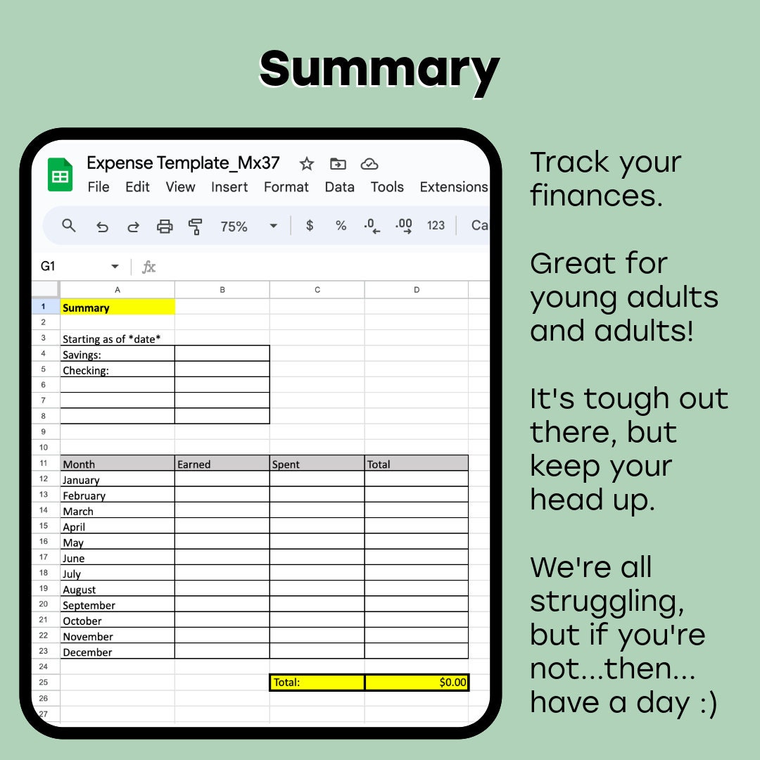 Simple Expense Tracker Template - Google Sheets & Excel (digital ...