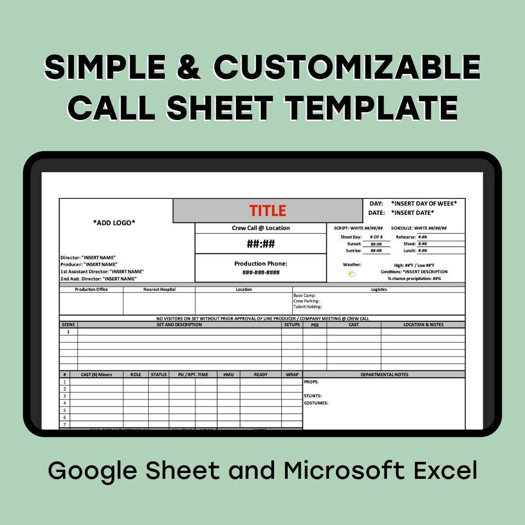 Fillable Call Sheet Template: Customizable for Small Productions ...