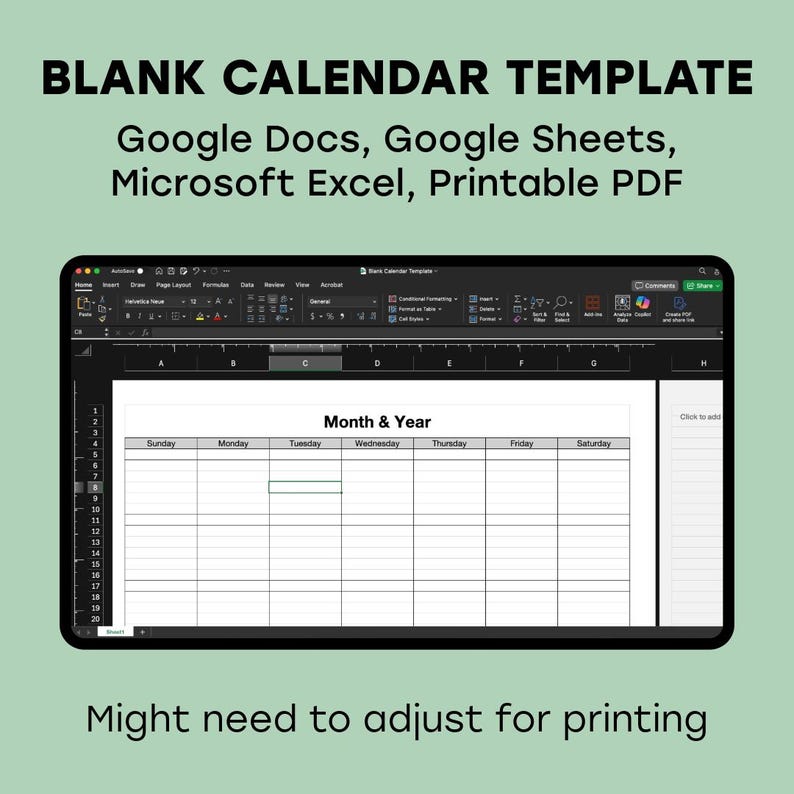 Editable Blank Calendar Template | Google Docs, Sheets, Excel (PDF ...