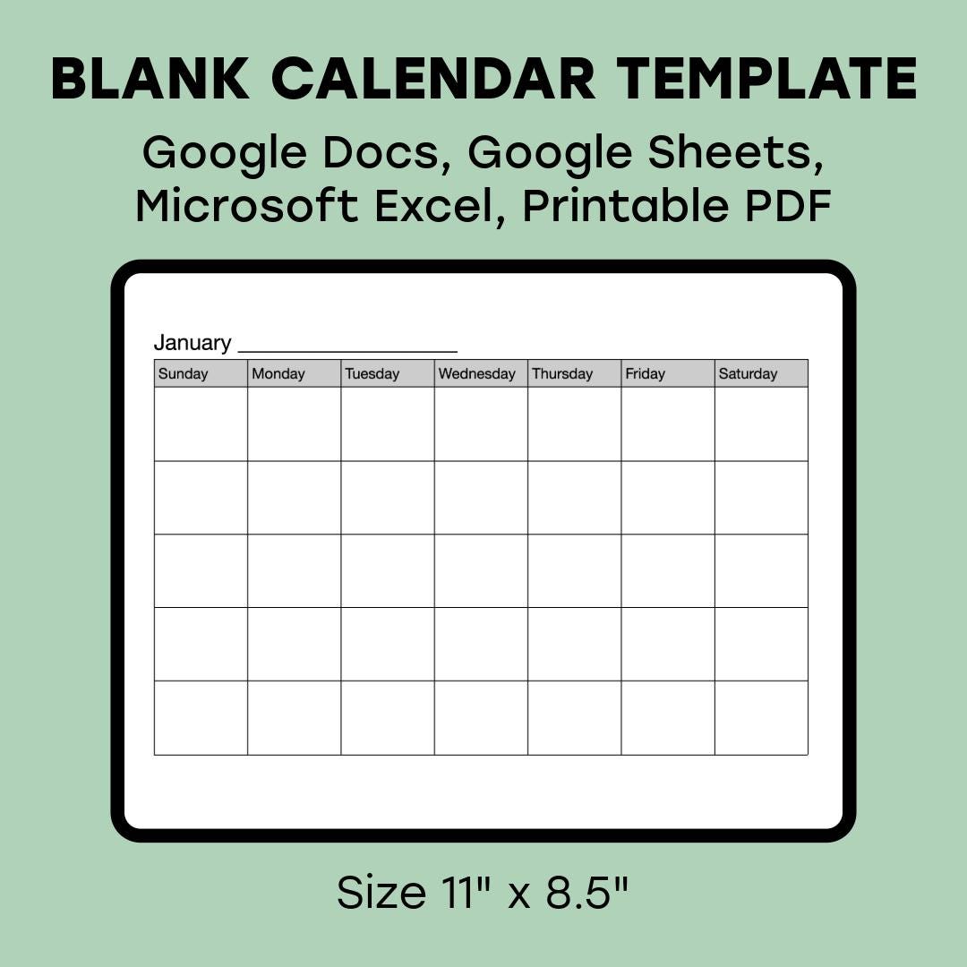 Editable Blank Calendar Template | Google Docs, Sheets, Excel (PDF ...