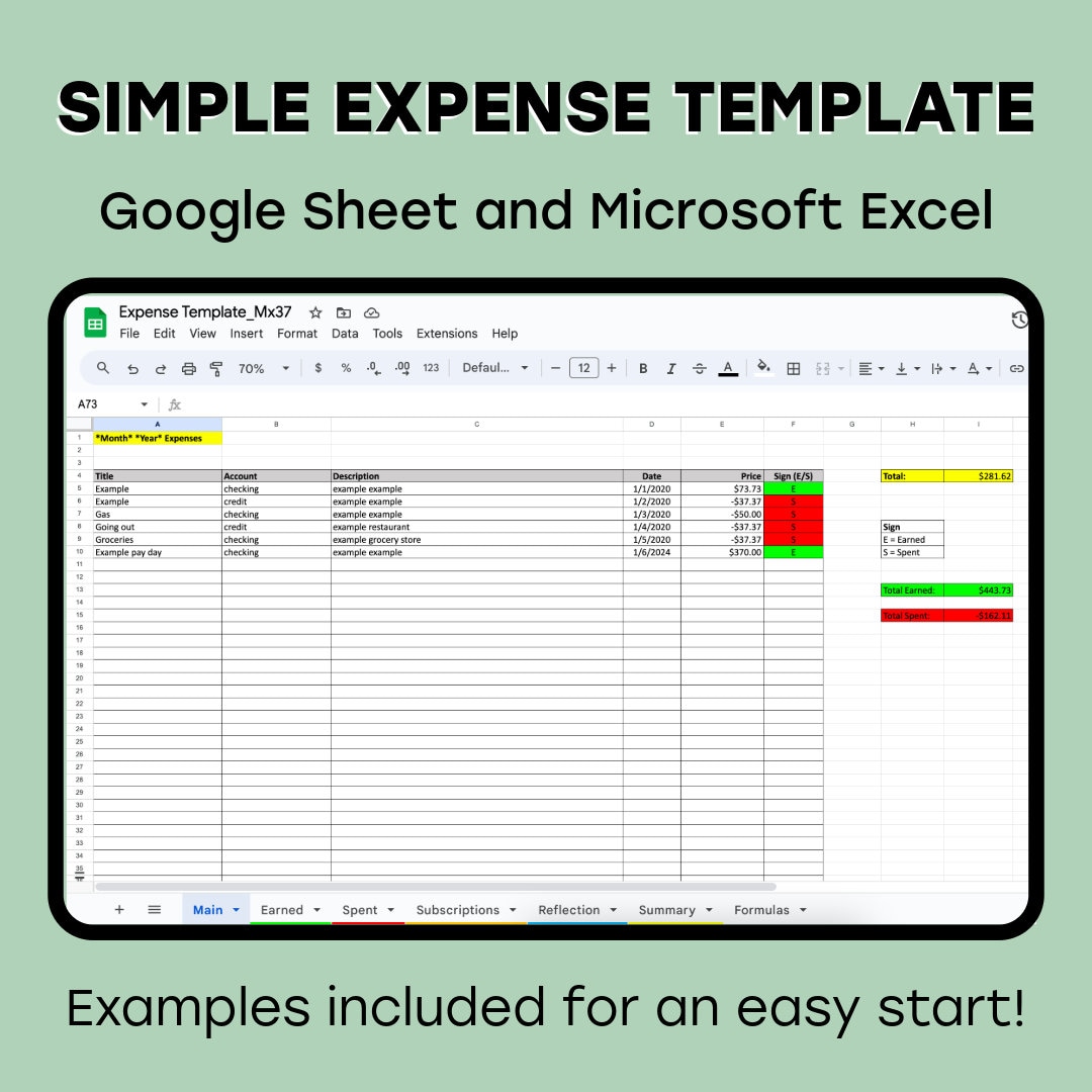 Simple Expense Tracker Template • Google Sheets and Microsoft Excel ...
