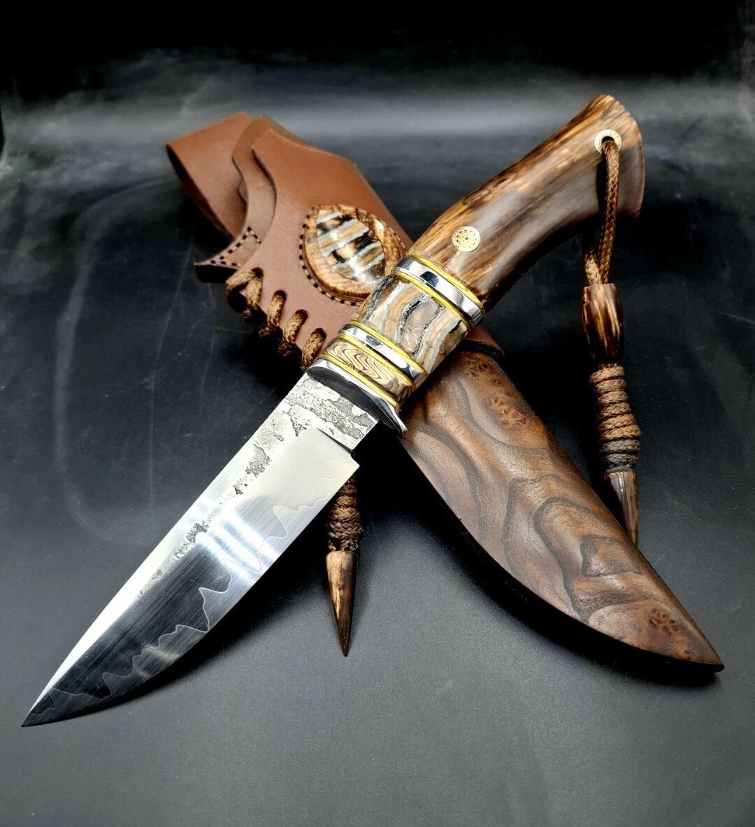 Custom Handmade M390 Steel Knife – Stabilized Wood Handle, Olive Wood ...