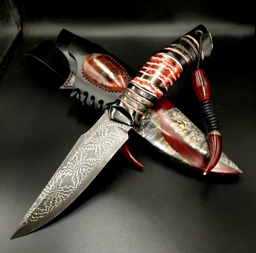 Unique Handmade Knife "spider" in Stock - Mosaic Damascus Blade ...