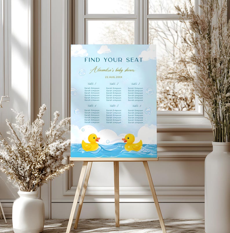 Editable Seating Chart, Rubber Duck Baby Shower Seating Seating Plan ...