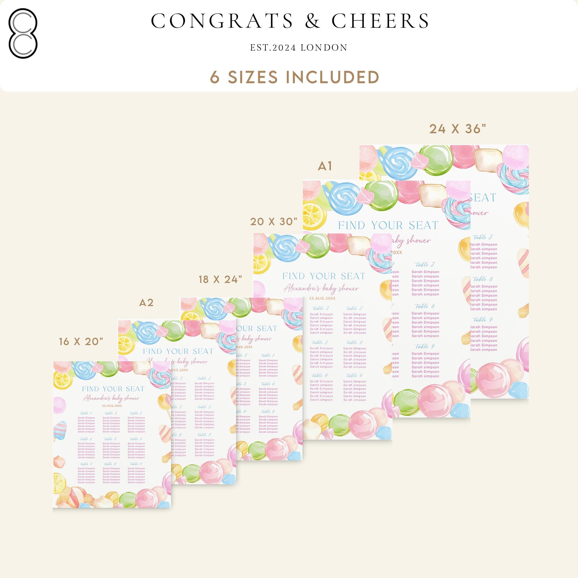 Editable Candyland Baby Shower Seating Chart Sign - Candyland Shower ...