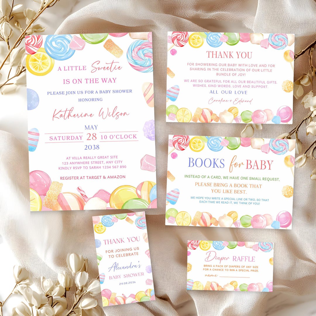 Editable Candyland Baby Shower Invitation Bundle – Sweet Baby Shower ...