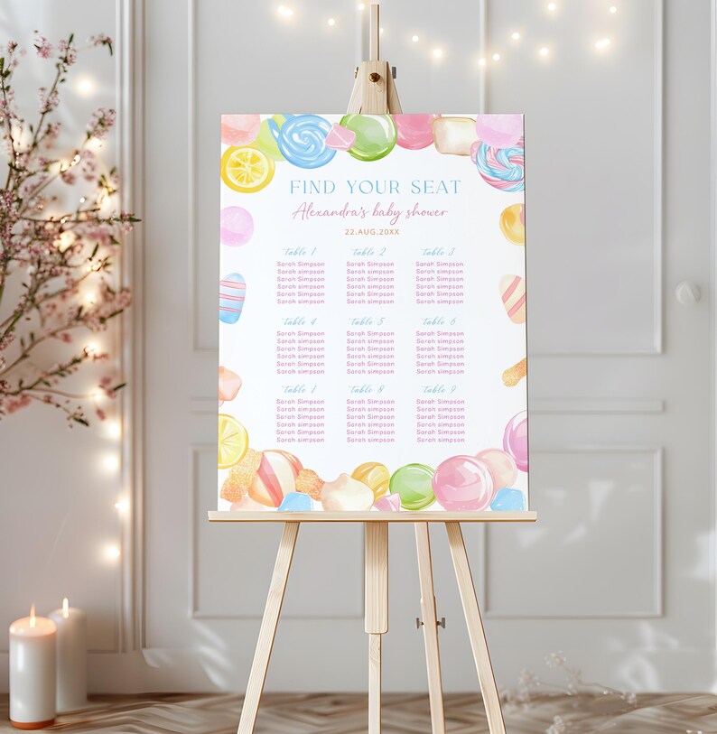 Editable Candyland Baby Shower Seating Chart Sign - Candyland Shower ...