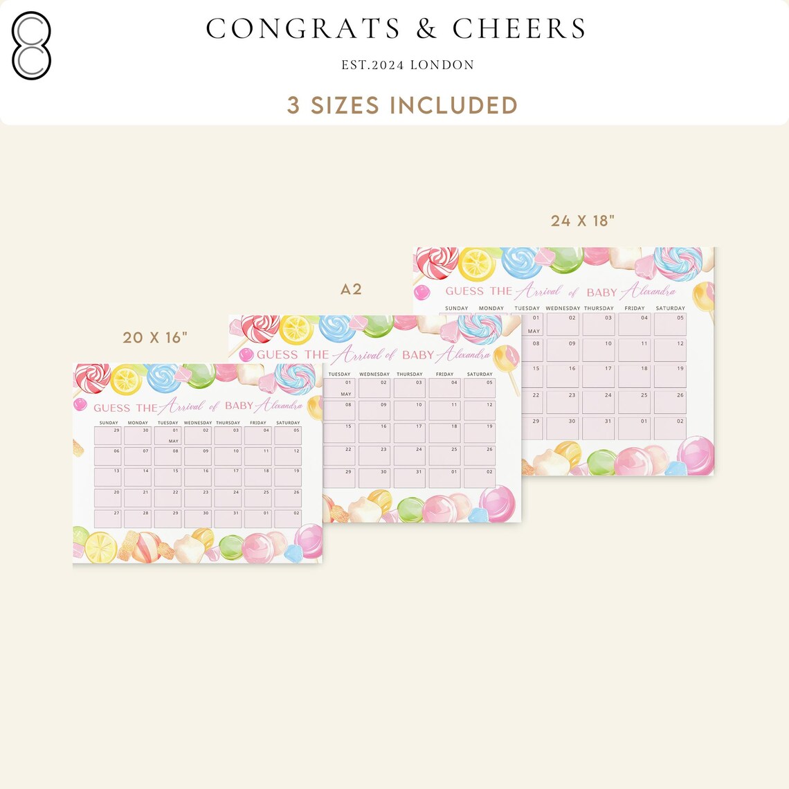 Editable Candyland Guess the Due Date Sign, Printable Baby Shower Baby ...
