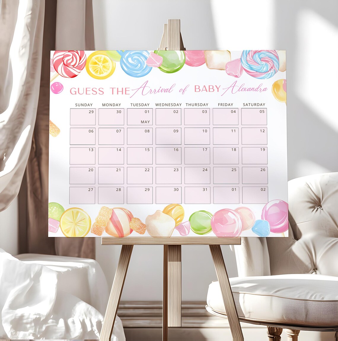 Editable Candyland Guess the Due Date Sign, Printable Baby Shower Baby ...