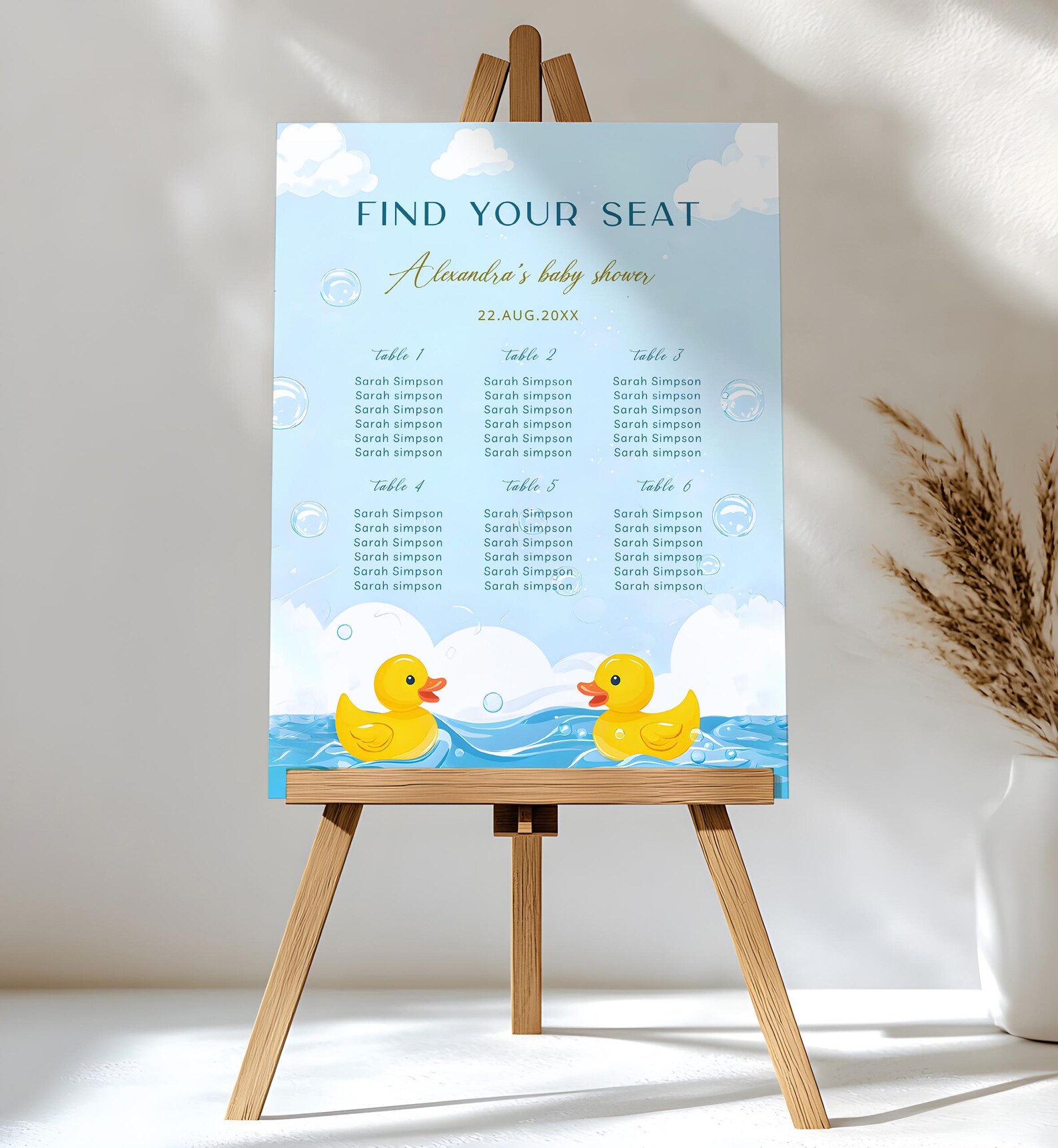 Editable Seating Chart, Rubber Duck Baby Shower Seating Seating Plan ...