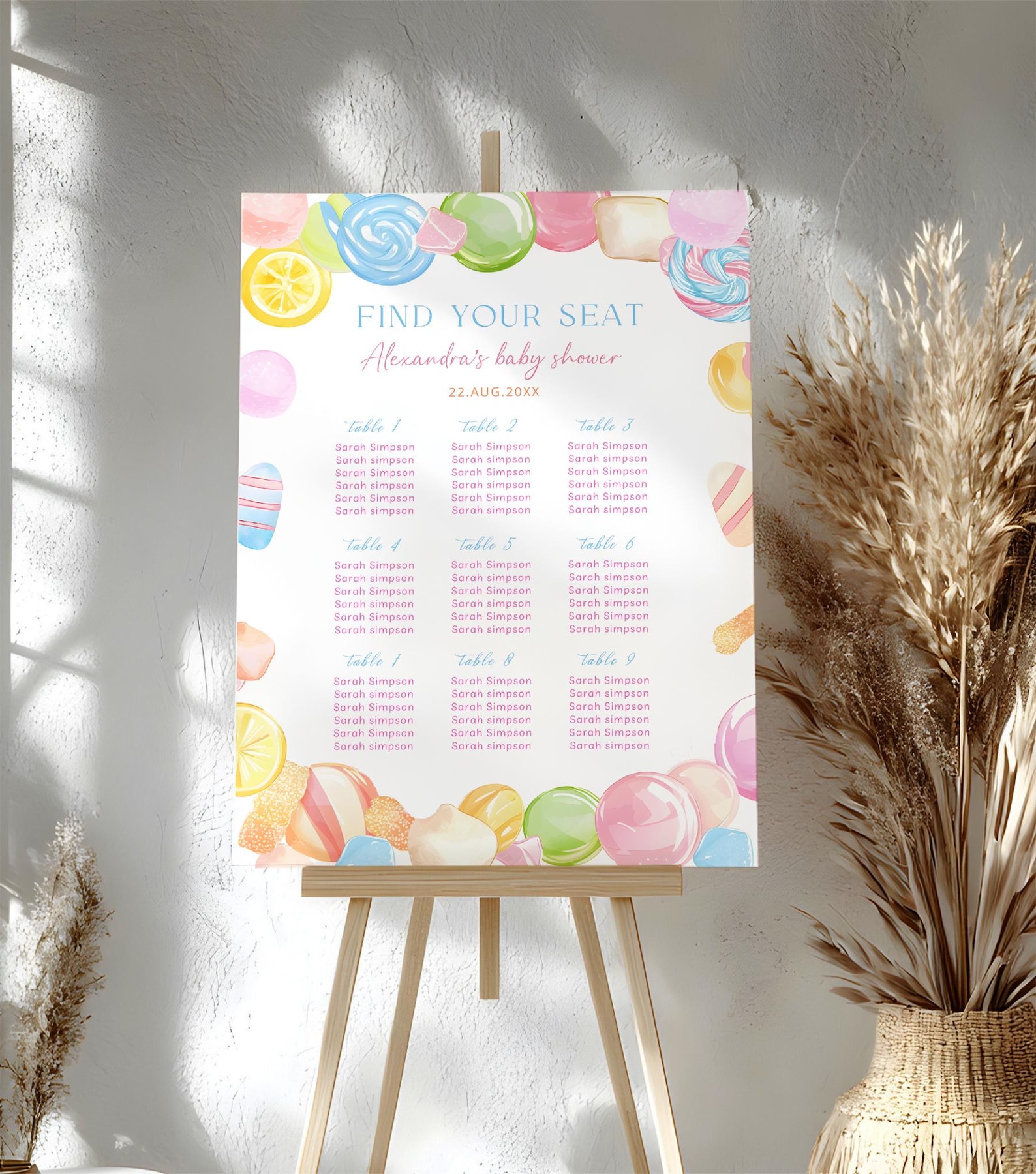 Editable Candyland Baby Shower Seating Chart Sign - Candyland Shower ...