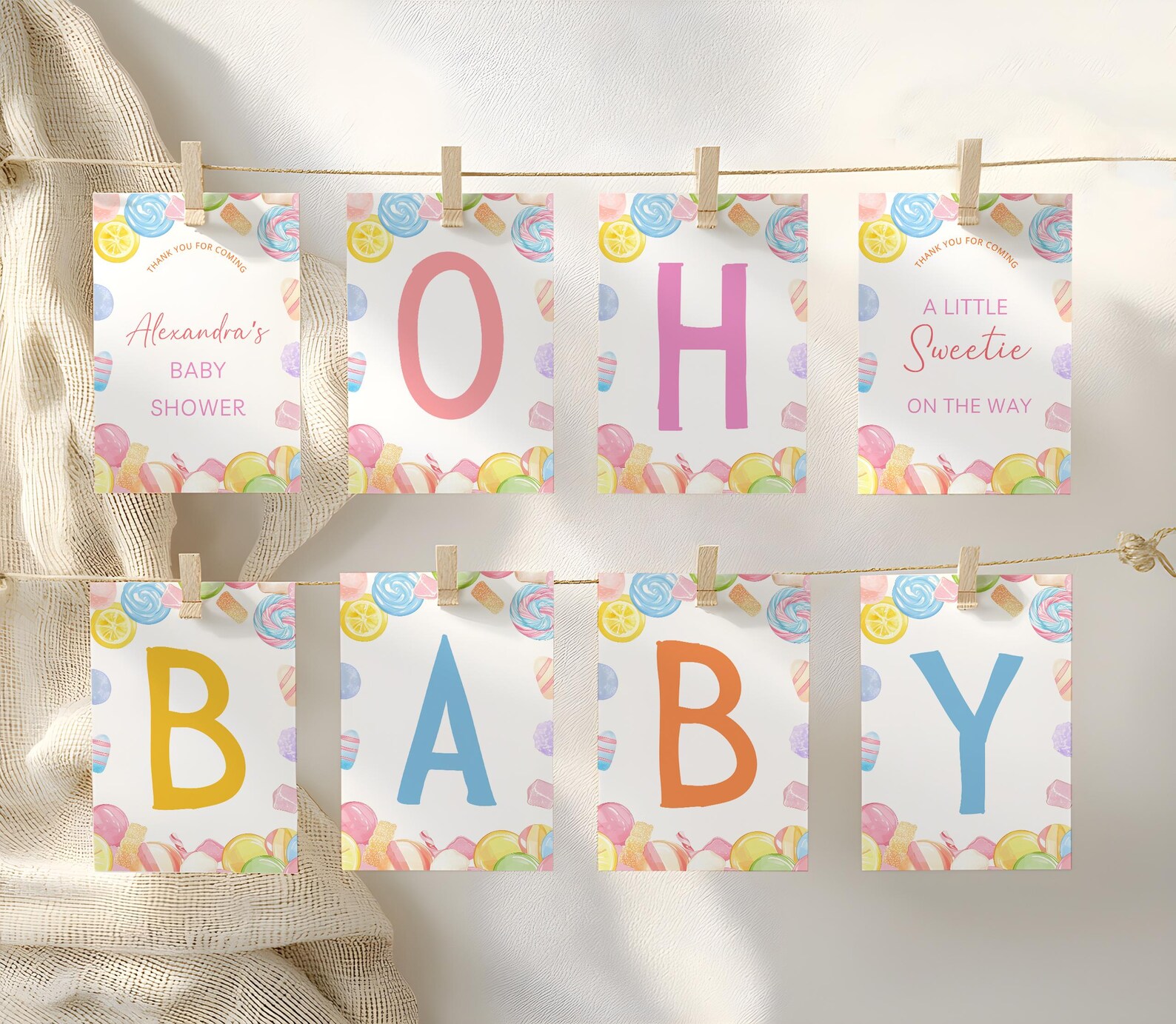 Editable Candyland Baby Shower Banners – Printable Candy Baby Shower ...