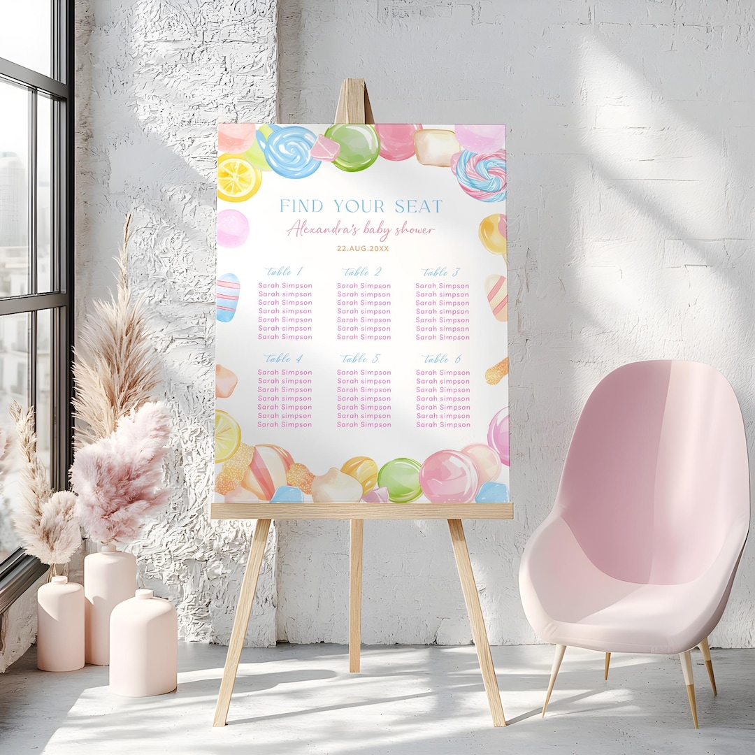 Editable Candyland Baby Shower Seating Chart Sign - Candyland Shower ...
