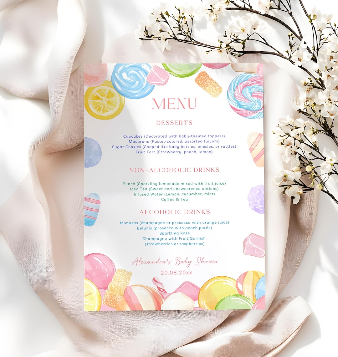 Editable Candyland Baby Shower Menu – Printabe Menu Card, Candyland ...