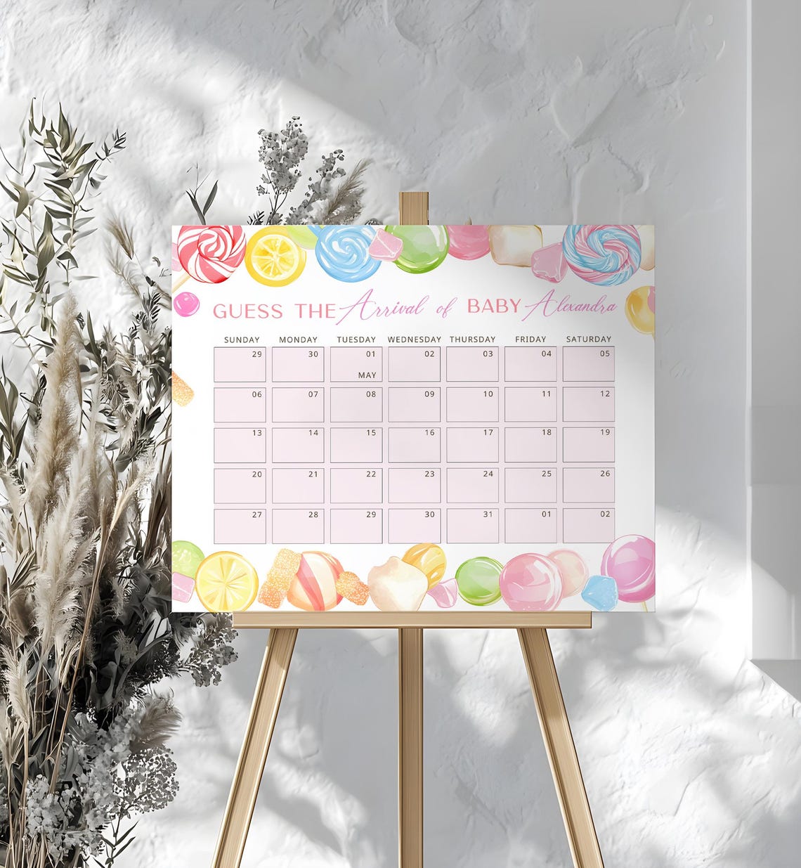 Editable Candyland Guess the Due Date Sign, Printable Baby Shower Baby ...