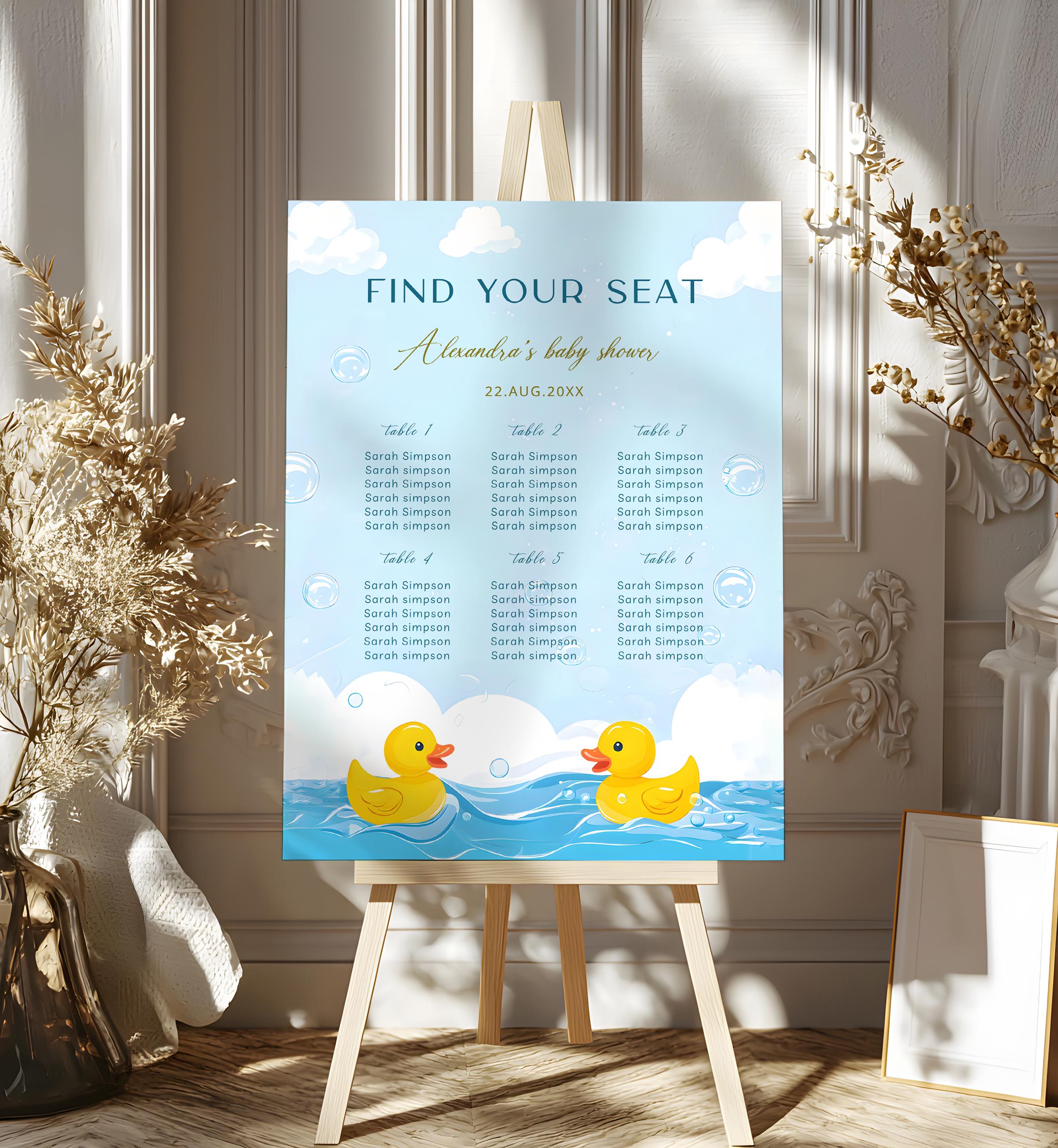 Editable Seating Chart, Rubber Duck Baby Shower Seating Seating Plan ...