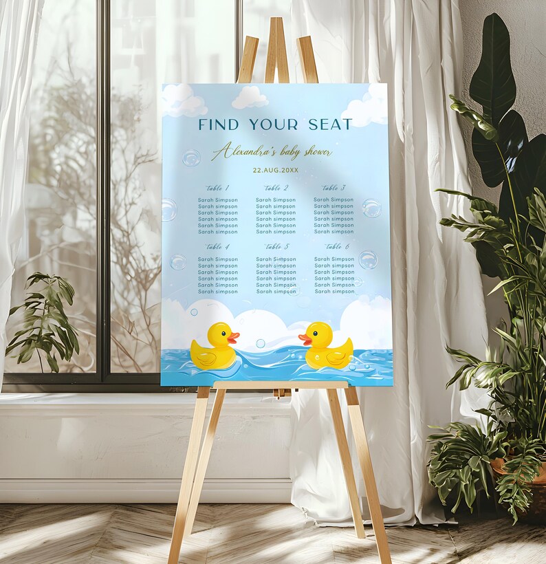 Editable Seating Chart, Rubber Duck Baby Shower Seating Seating Plan ...