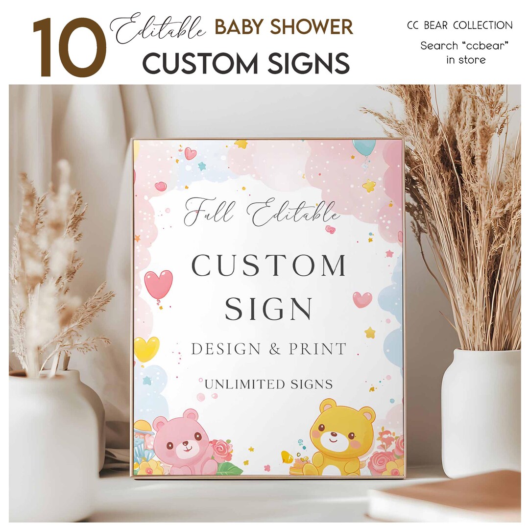 Editable Bear Baby Shower Custom Signs Templates Instant Access on ...