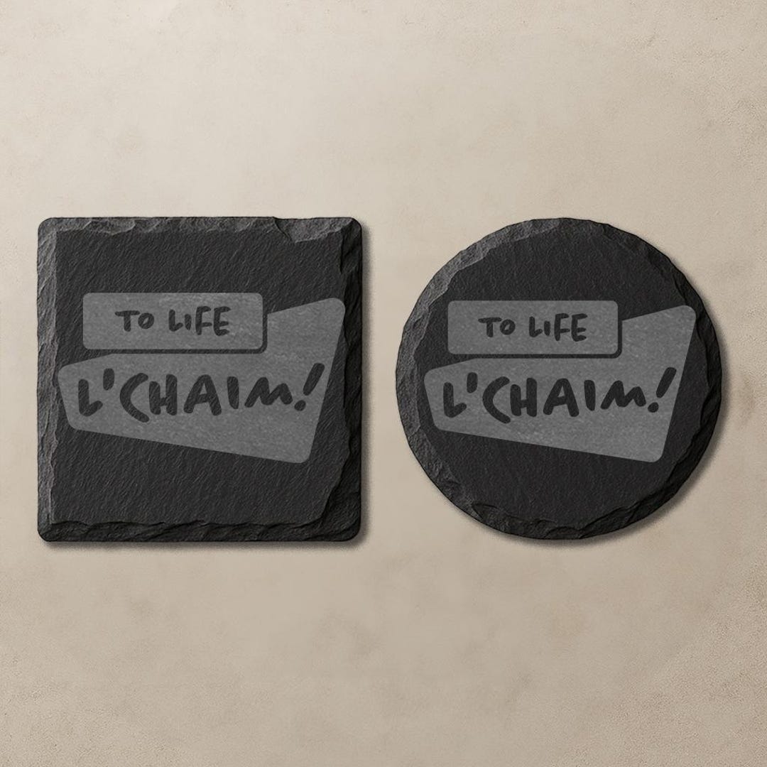 L'chaim Engraved Slate Coaster: Modern Judaica, Jewish Drinkwear - Etsy