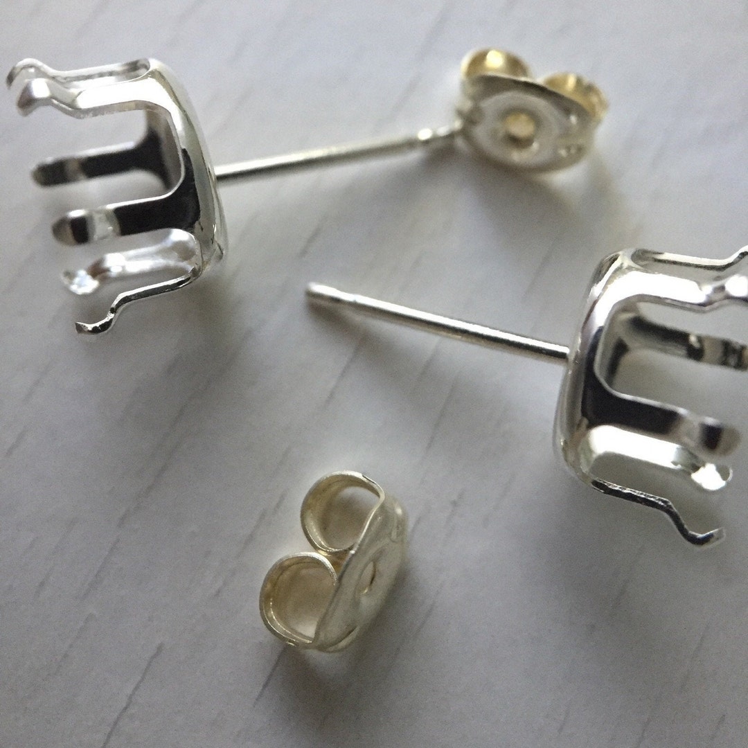 Sterling Silver Oval Basket Earring Posts, 4-prong Mountings With ...