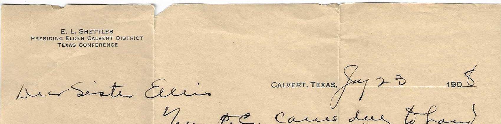 Handwritten 1908 Letter by Old West Figure, Methodist Minister and ...